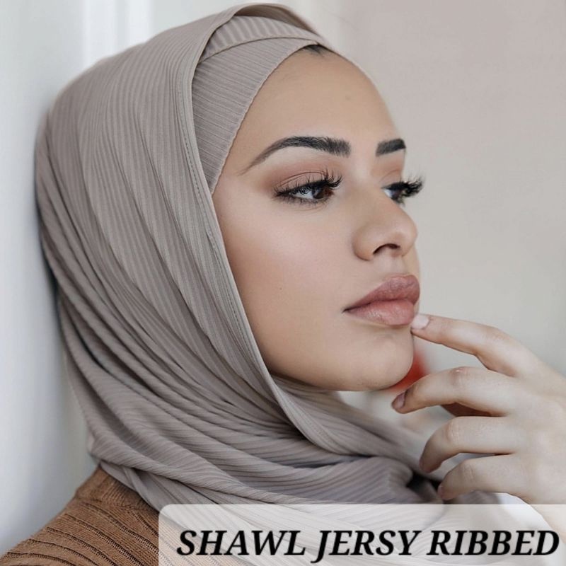 Shawl Jersey Cotton Ribbed Pleated - Tudung Lazy Shawl, Ironless, Tak ...