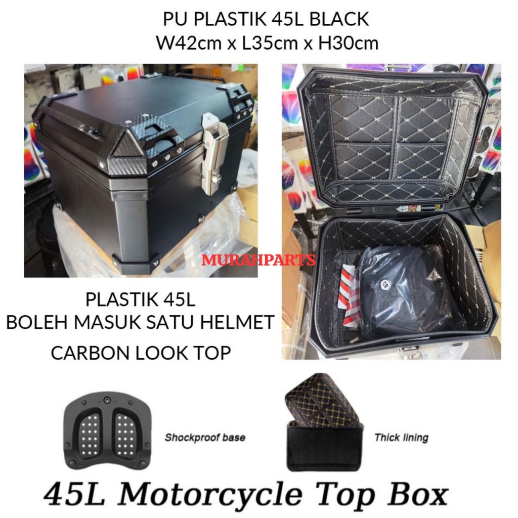 Top Box Motorcycle ABS Plastic Aluminium design 45L | Shopee Malaysia