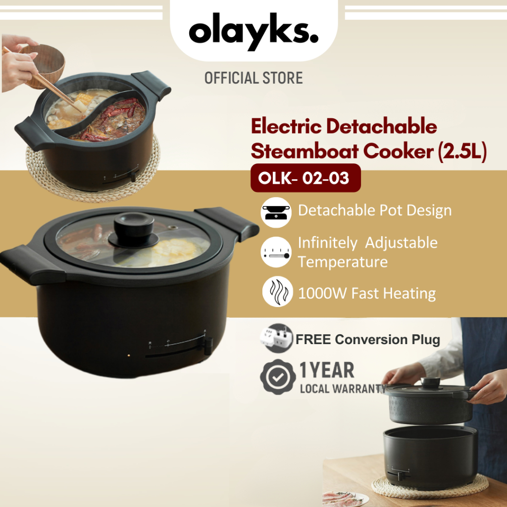 Olayks Electric Detachable Cooker Dual Side Steamboat Hotpot Cooker 2.5L 多功能分体式电火锅 鸳鸯火锅 电煮锅 1 ...