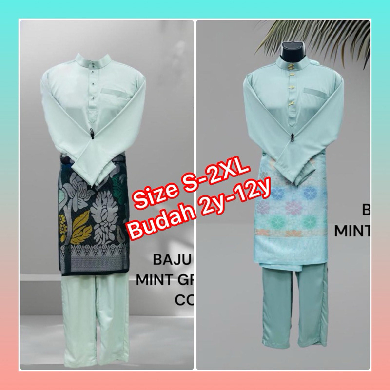 Baju malayu mint green light..Size Sampai S-3XL raya 2024 | Shopee Malaysia