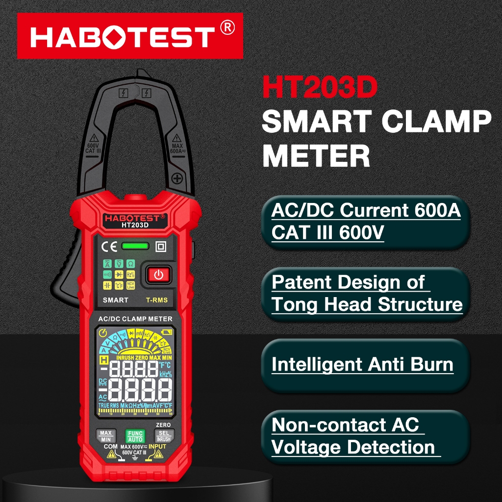 HABOTEST🔥HT203D Digital Clamp Meter Multimeter AC Current and AC/DC ...