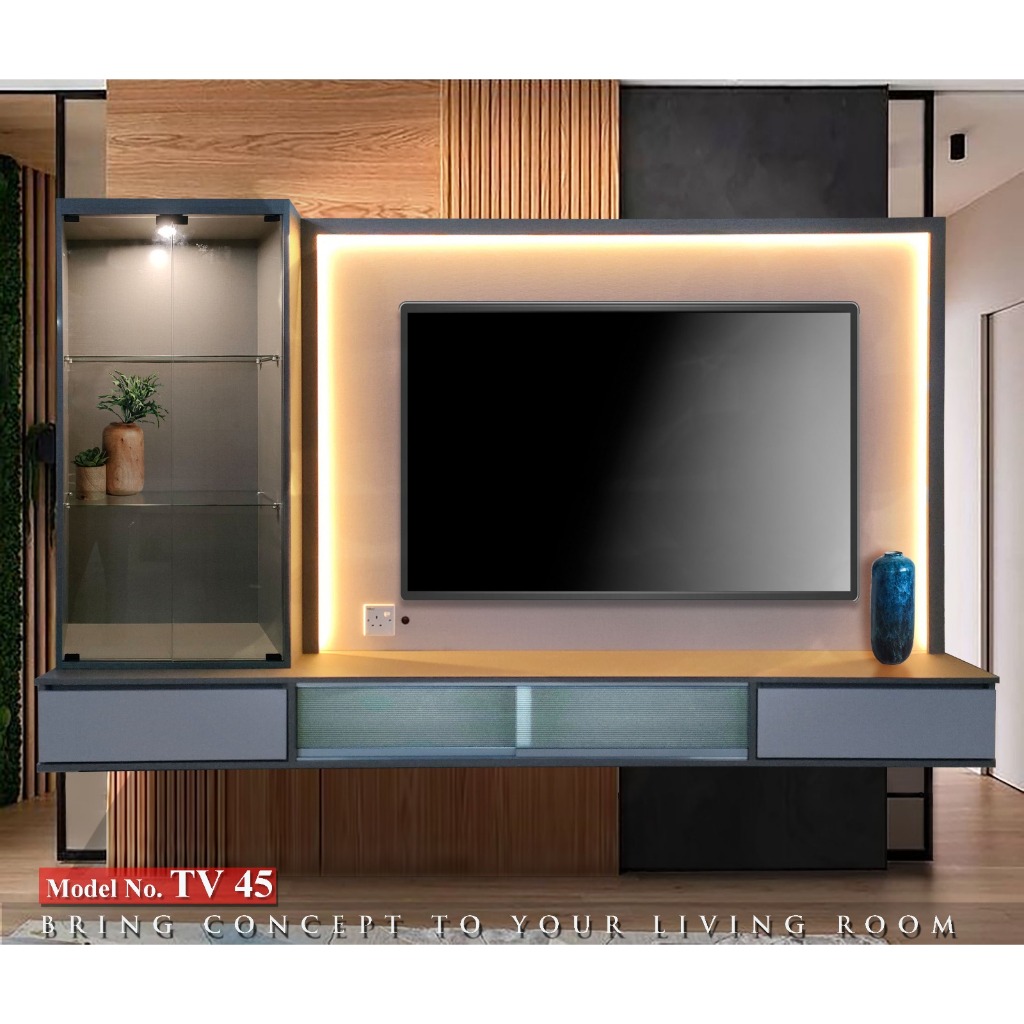 [TSB-TV45]8FT TV Cabinet with LED Light & Solid Wall/8 Kaki Kabinet TV ...