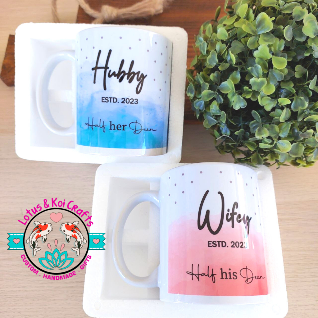 WEDDING MUG HUBBY WIFEY LOVE COUPLE ANNIVERSARY CUP CUSTOM NAME. GIFT ...