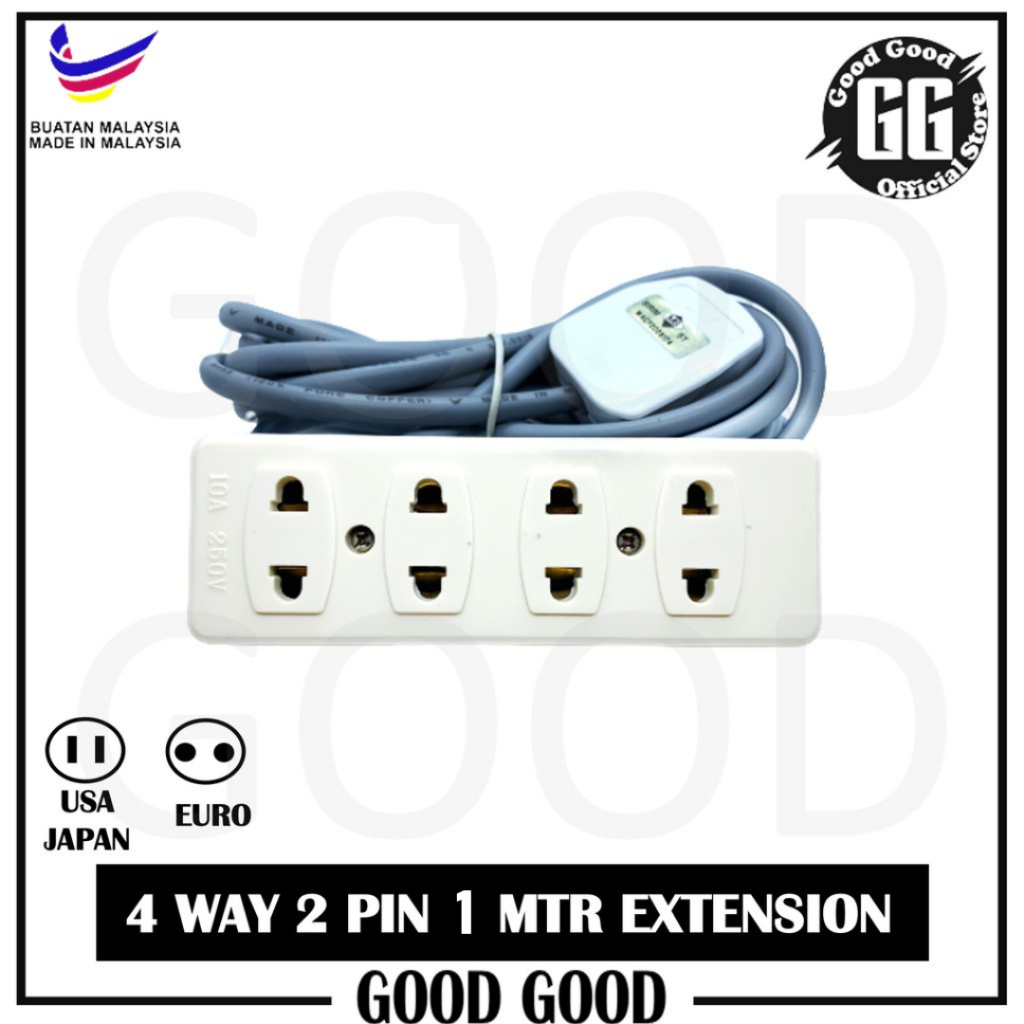 Multi 1 meter 2 pin plug trailing switch extension socket 4 way 5 way 6 ...