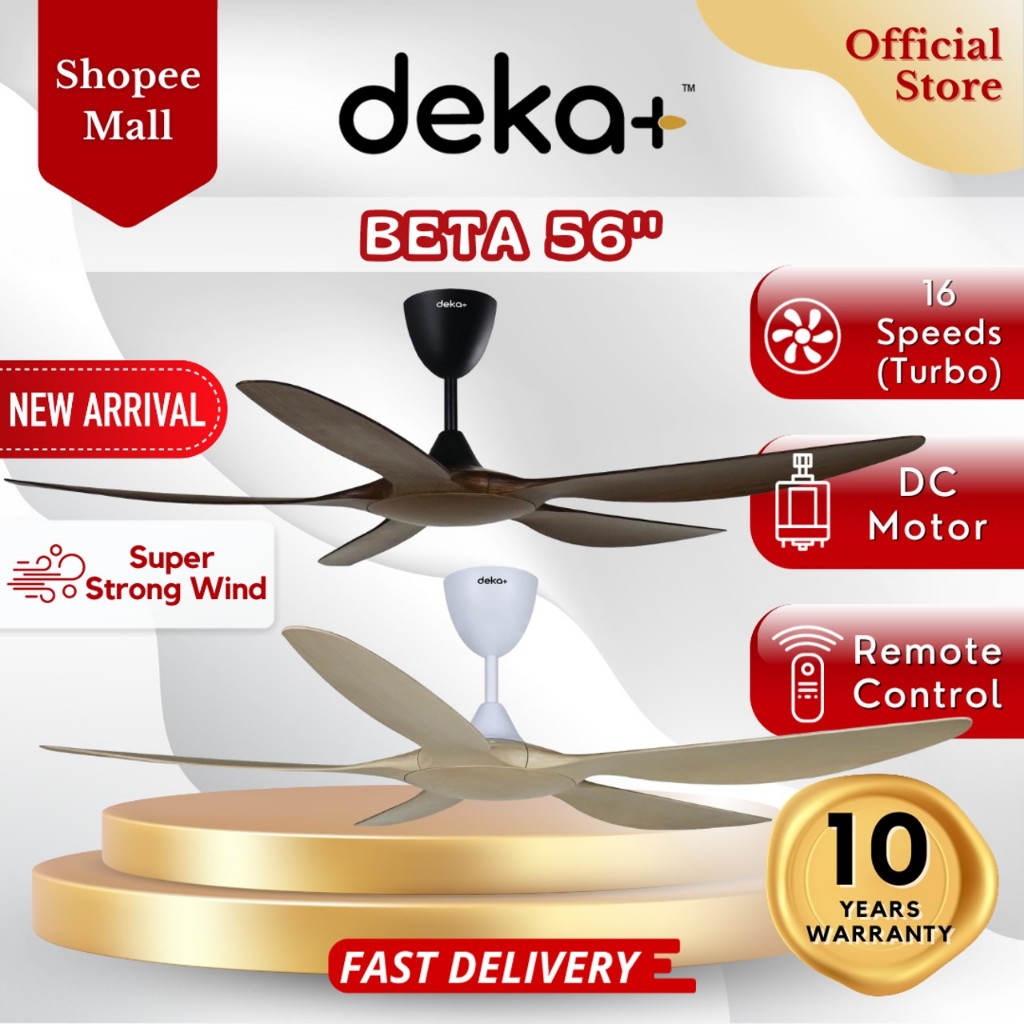DEKA+ BETA 56'' 5 Blades 14 Speeds + TURBO with Remote Control DC Ceiling Fan Black/White ...