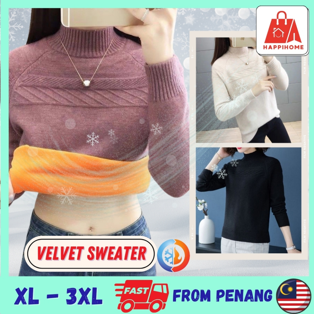 Winter Fleece Knitted Sweater Turtleneck Women Sweatshirt Knitwear ...