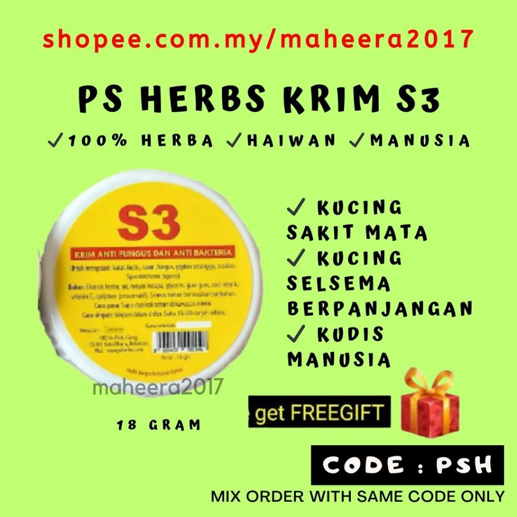 Krim S3 PS Herbs Ubat Kucing Anti Fungus Antibakteria Selsema Sakit ...
