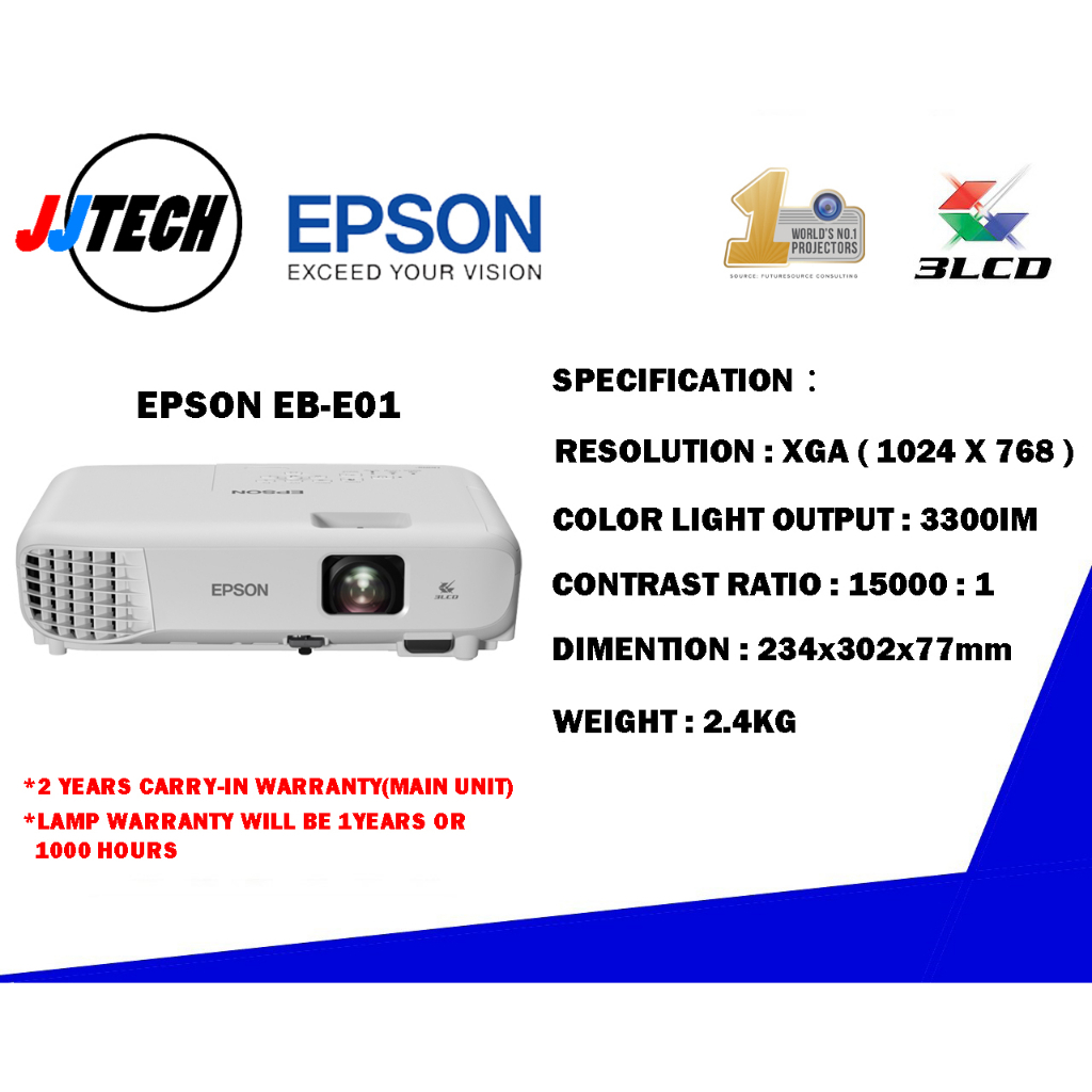 Epson EB-E01 EB-E10 EB-X06 EB-X51EB-W06 E10 X06 X51 W51 EB-1785W CO ...