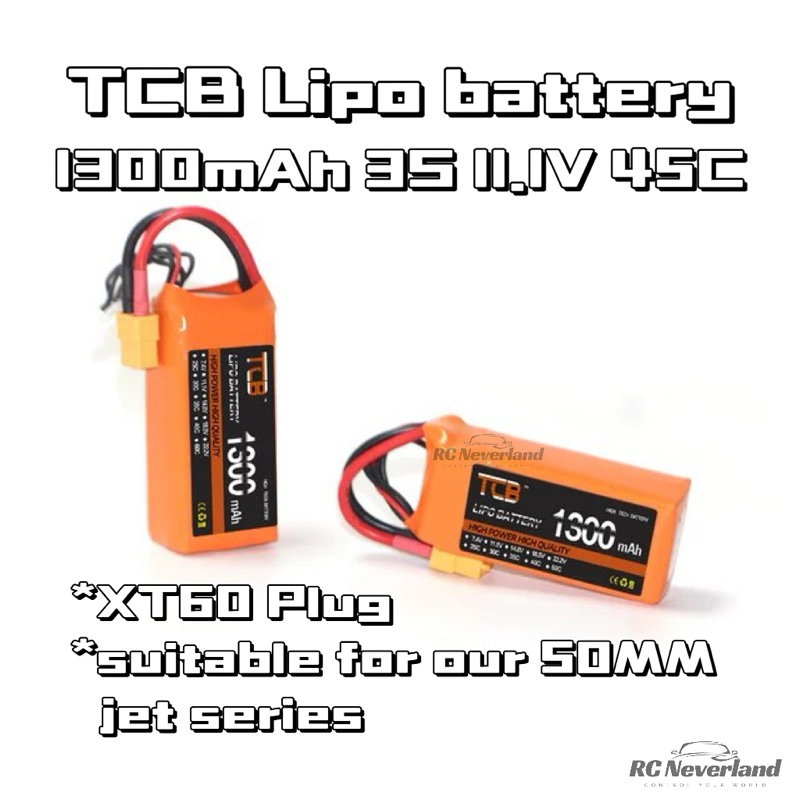 TCB Lipo battery 1300mAh 3S 11.1V 45C model aircraft fixed wing 50mm ...