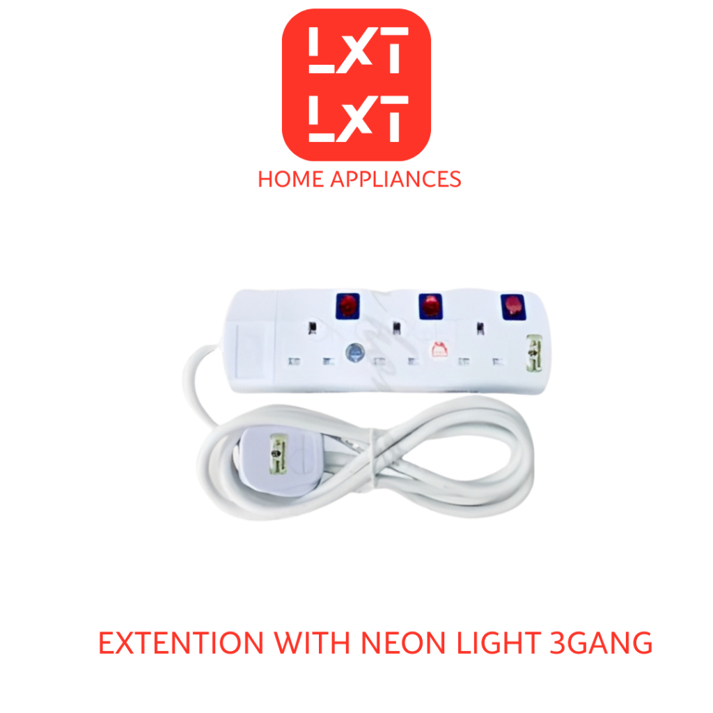 [sirim] Gim 2mtr 3 Way Portable Extension Trailing Socket W Neon Indicator Full Copper Extension