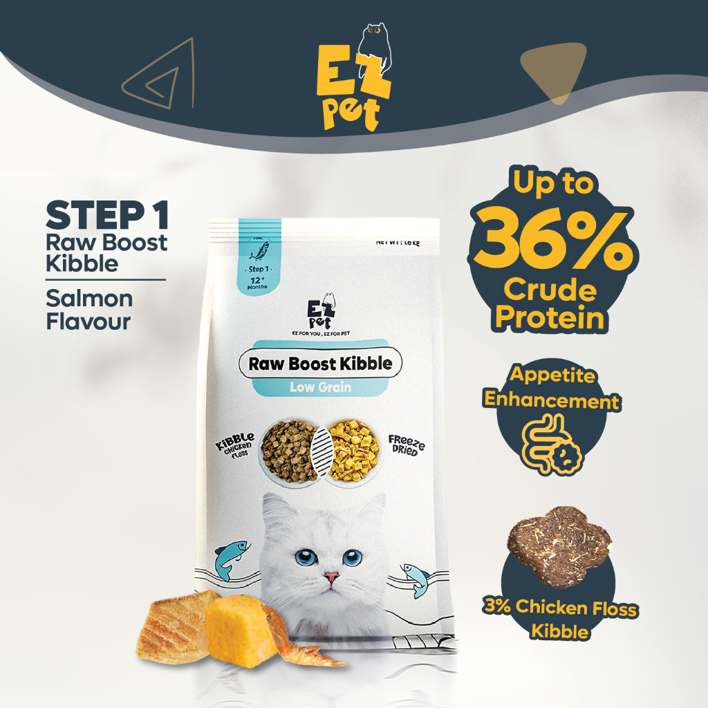 NEW🐱 EZPET【STEP 1 Raw Boost Cat Kibbles 1.6KG - Salmon】Kibble Freeze Dried Cat Food Cat Dry Food ...