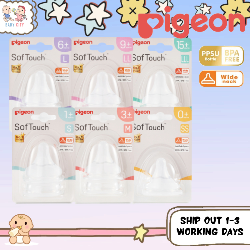 Original PIGEON SofTouch Peristaltic Plus Wide Neck Nipple (SS, S, M, L, LL, LLL) | Shopee Malaysia