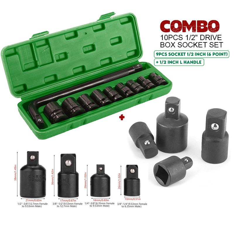 10PCS 1/2" DRIVE BOX SOCKET SET 8MM -21MM (MLG-1810) SEPANA SOKET 套筒扳手 ...