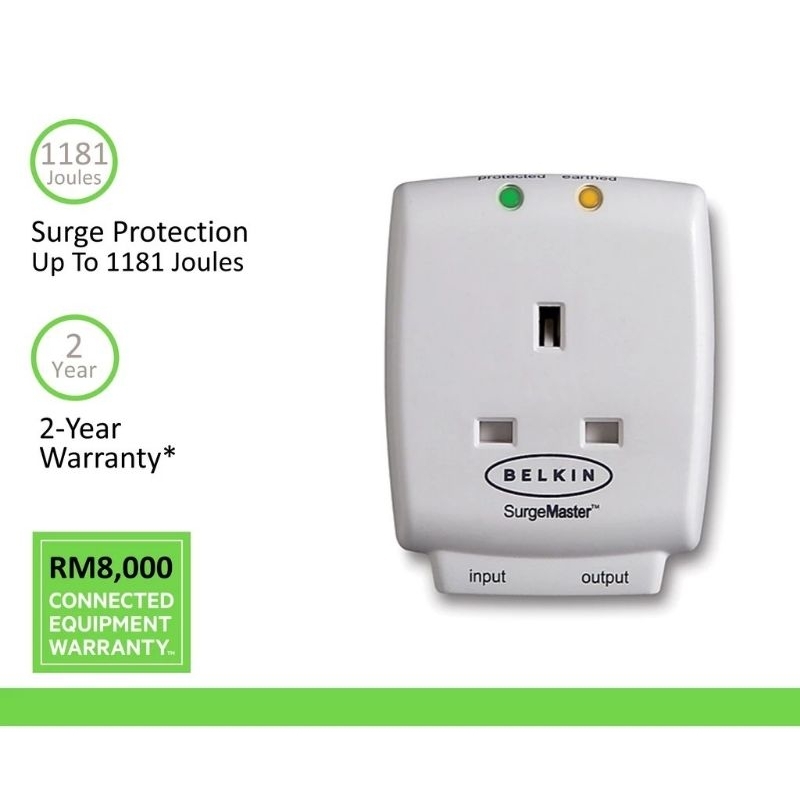 BELKIN F9H110VSACW Single Socket Surge Protector with Tel Protection ...
