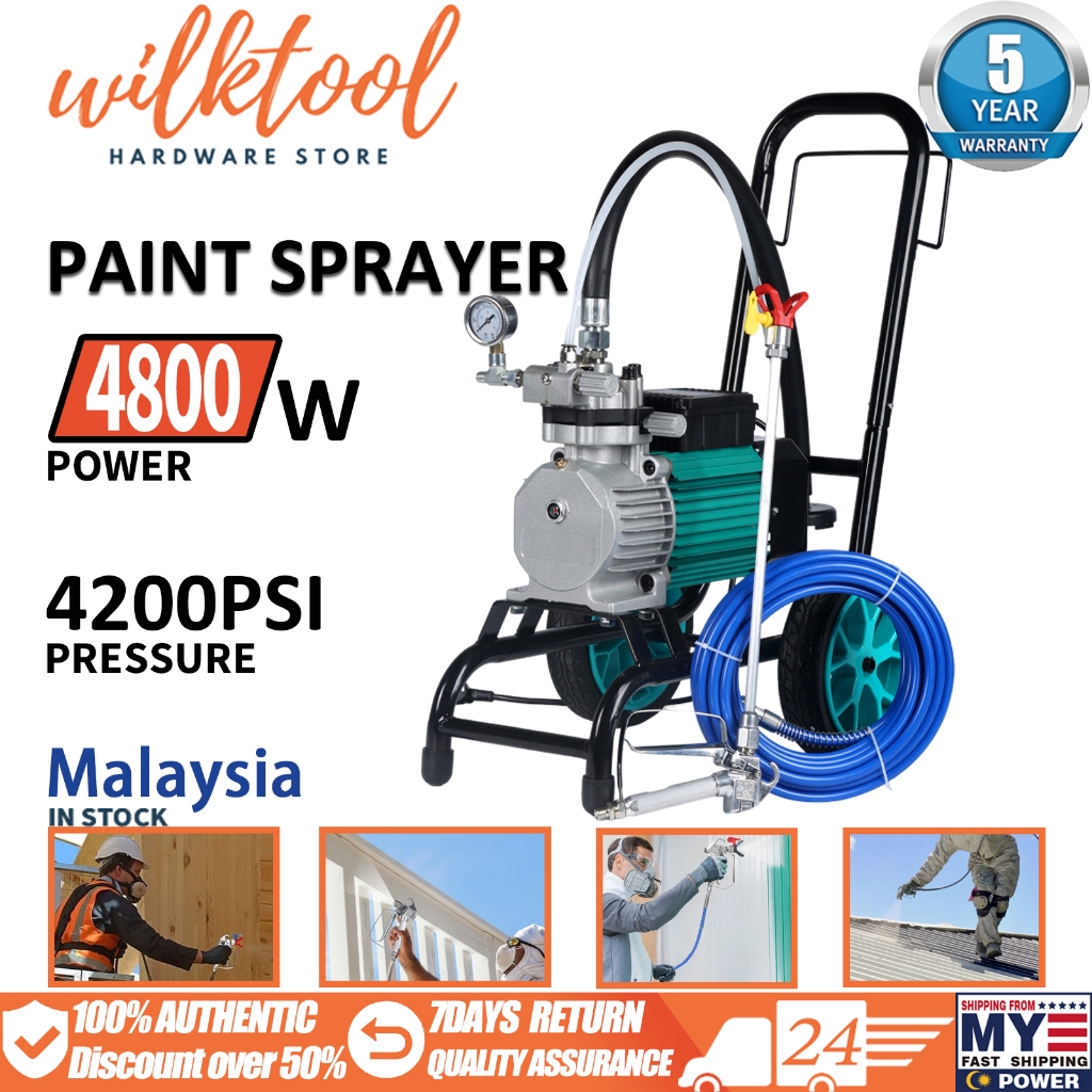 WilkTOOL' 4800W Electric High Pressure Airless Sprayer Latex Paint Spraying Machine Painting ...