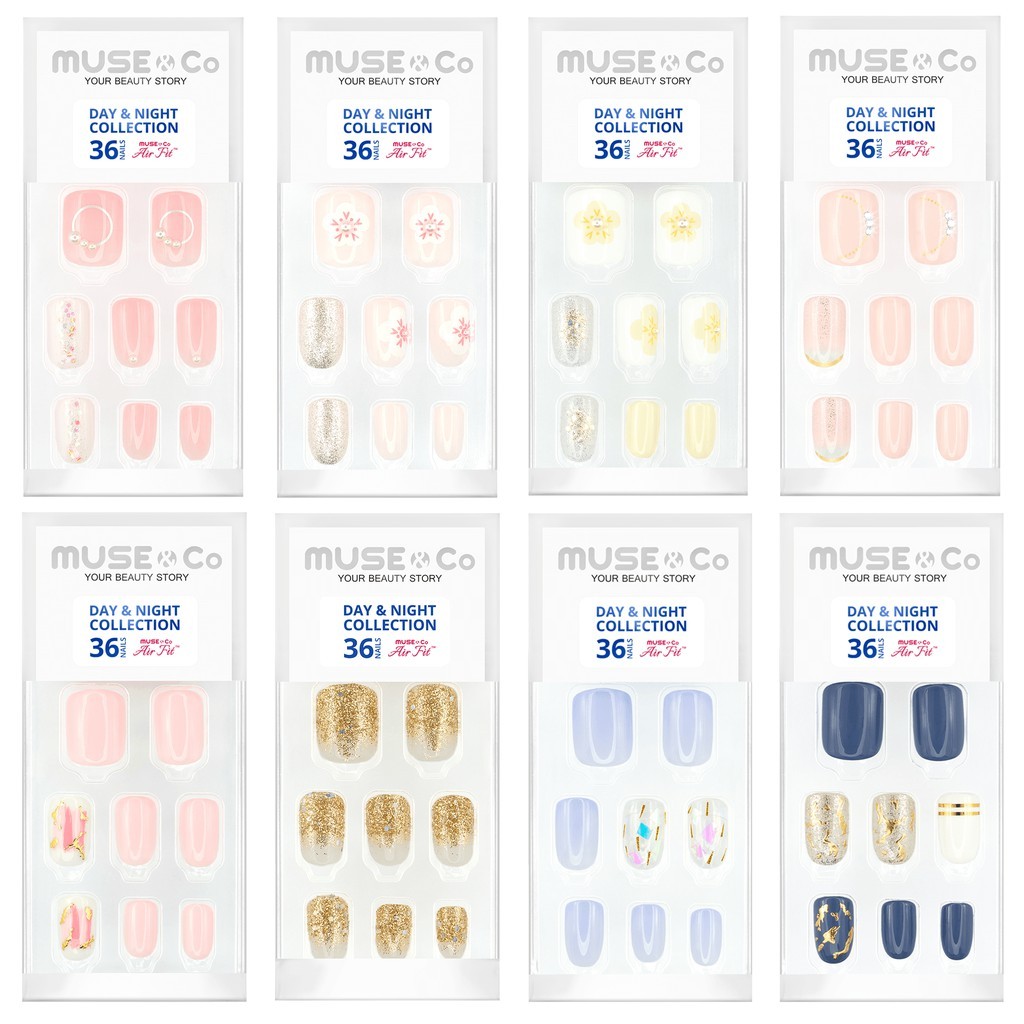 Muse & Co Air Fit Stick On 36 Nails French & Design Fake Nails/Press On ...