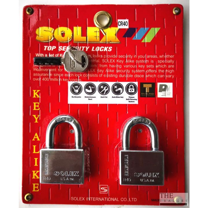 SOLEX PADLOCK SET PAD LOCK 40MM X 2 PCS (KEY-ALIKE) | Shopee Malaysia