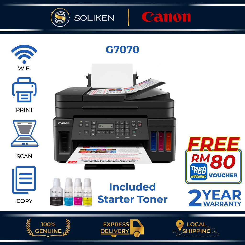 Canon G7070 All-In-One Refillable Ink Tank Wireless with Fax | Shopee ...
