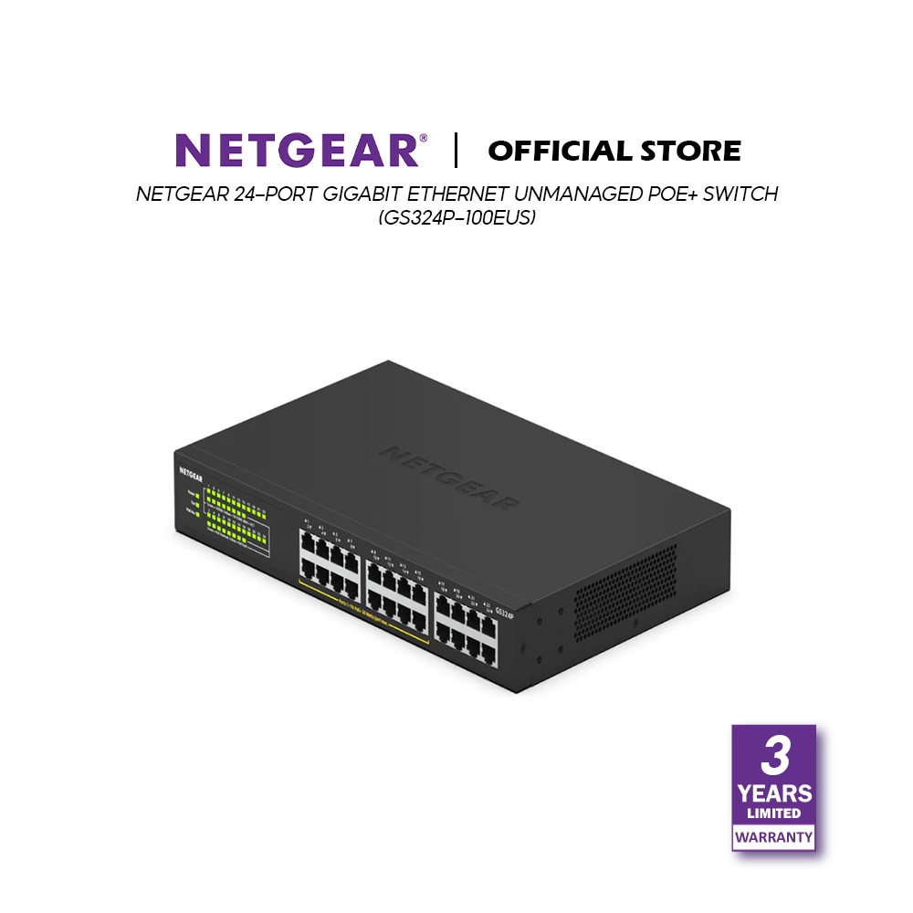 NETGEAR 24-Port Gigabit Ethernet Unmanaged PoE+ Switch (GS324P) - with ...