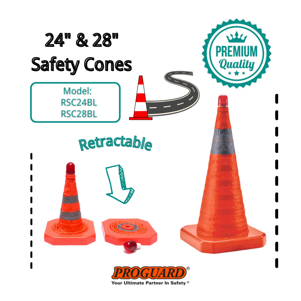 Proguard 24" or 28" Retractable Movable Safety Cones c/w Reflective ...