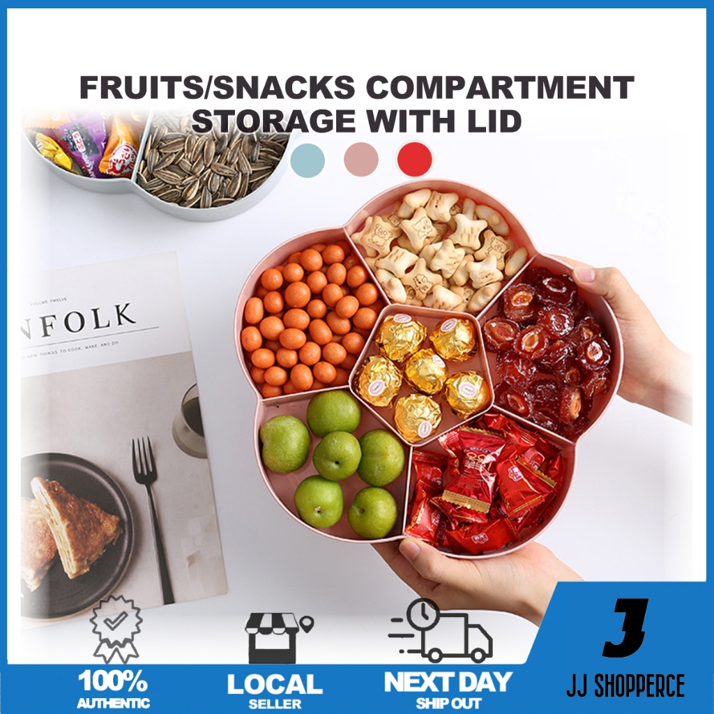 [MY] Fruits/ Snacks Compartment Storage w/ Lid/ 6 Multi Compartment ...