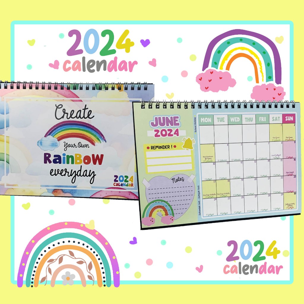 RAINBOW HARD STAND CALENDAR 2024 KALENDAR MEJA | Shopee Malaysia
