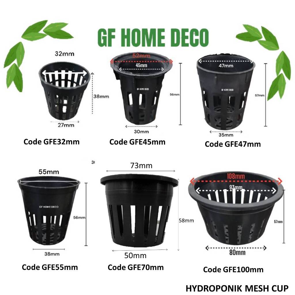 GFE [Thick] Hydroponic NFT Hydro Mesh Net Pot for 2x4 Hidroponik/pasu kecil/45/47/55/70/108 mesh ...