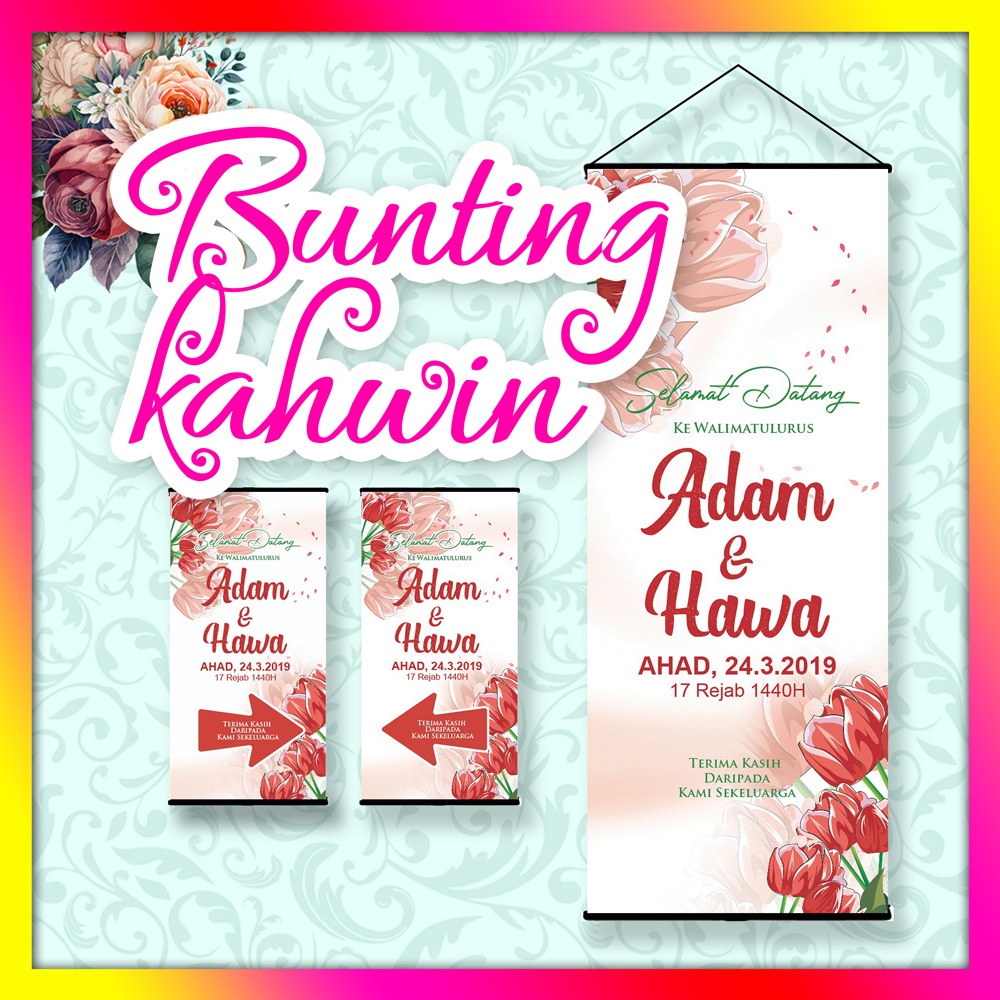 BUNTING KAHWIN dan PENUNJUK ARAH design simple FREE STICKER TQ menarik ...