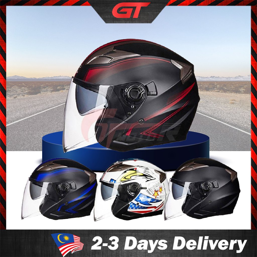 GTmotor GXT708 Double Lens Motorcycle Helmet Half Helmet Topi Keledar ...