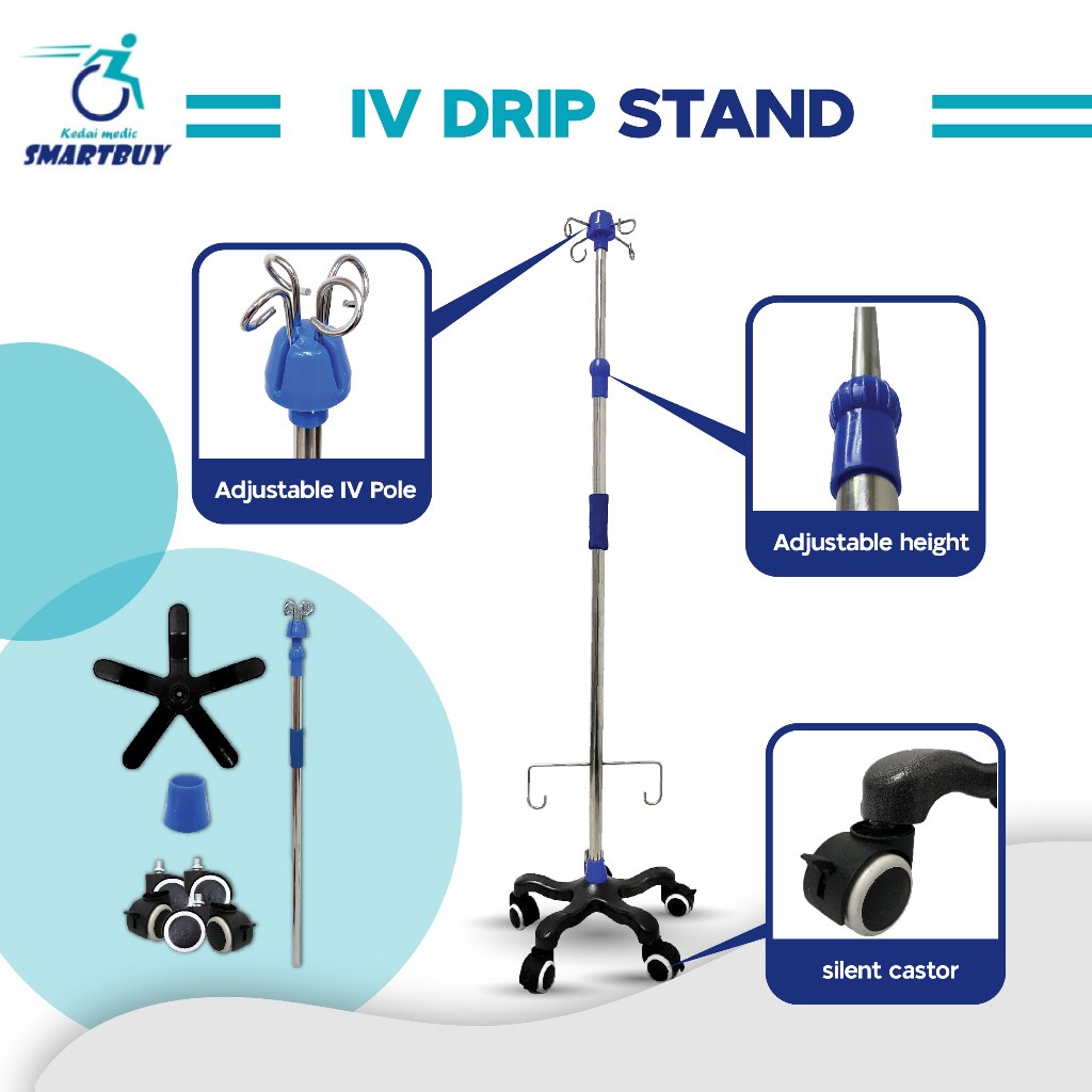 Hospital IV Pole 4 Hooks ( Drip Stand ) With Wheel | Shopee Malaysia