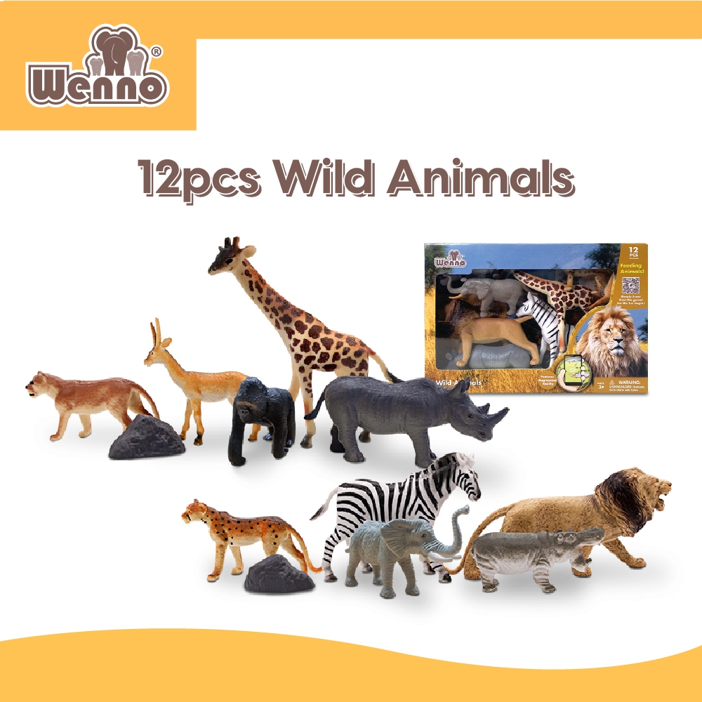 Wenno 12pcs Wild Animals in window box Educational Realistic Plastic ...