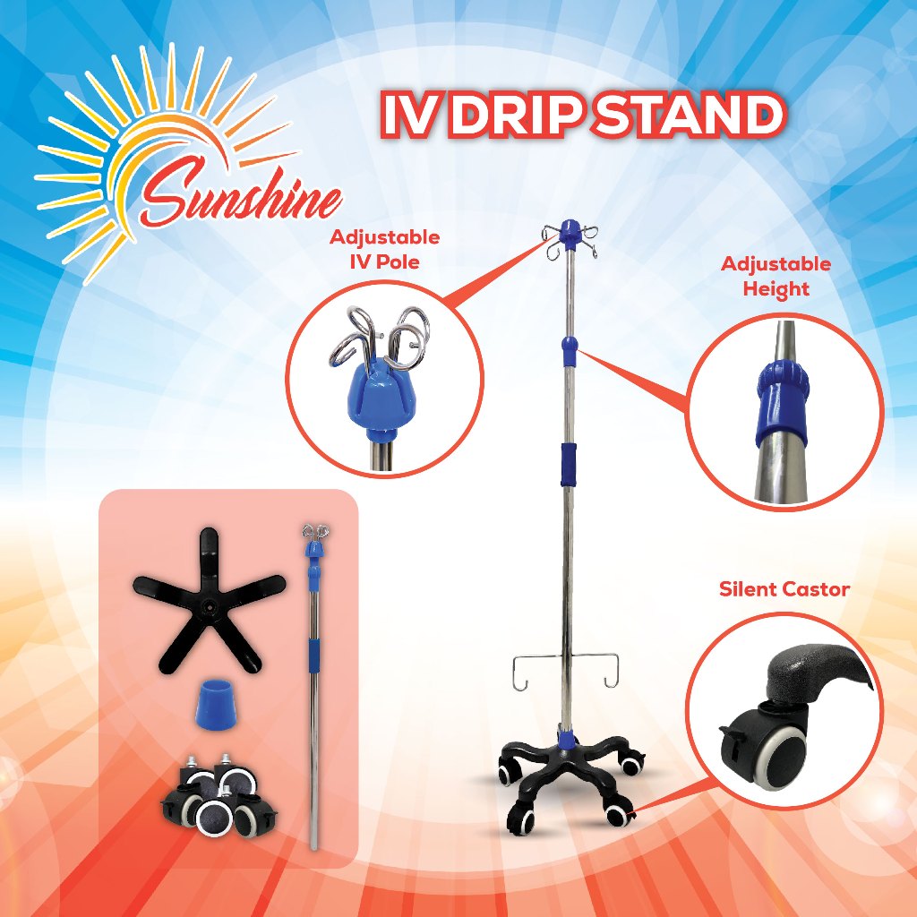 Hospital IV Pole 4 Hooks ( Drip Stand ) With Wheel | Shopee Malaysia