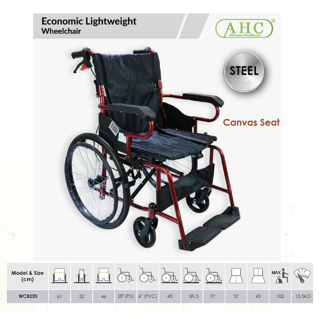 WCB220, WCB220PV and WCB150, Lightweight Steel Wheelchair | Shopee Malaysia