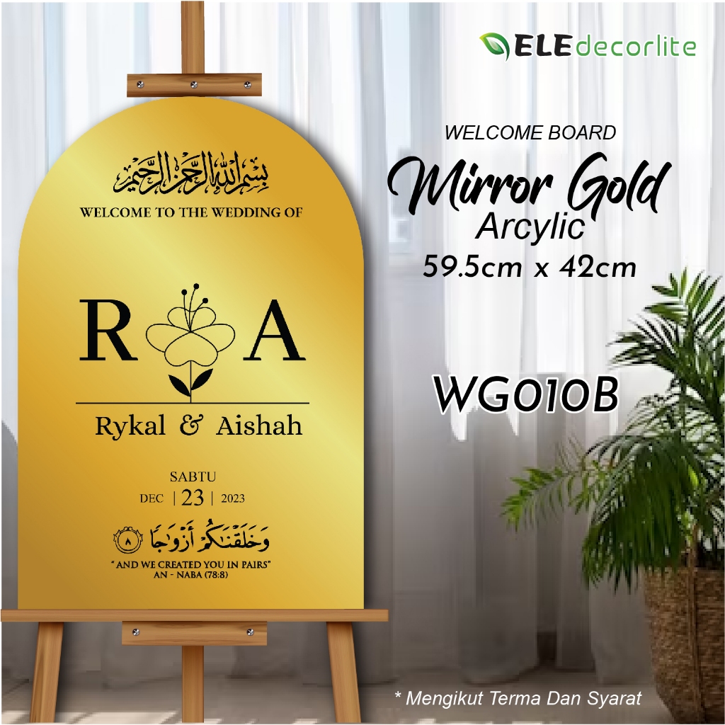 Welcome Board Mirror/ A2 Custom Acrylic Cermin/Gold/ Wedding Board ...