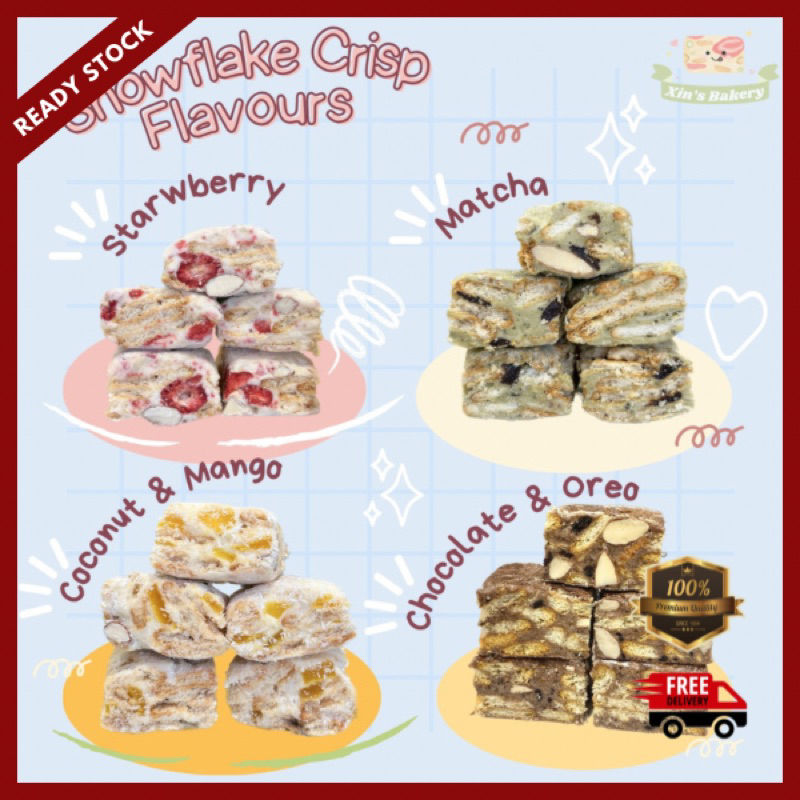 【100% Homemade】 Nougat Snowflake Crisp Snacks With Strawberry, Matcha ...