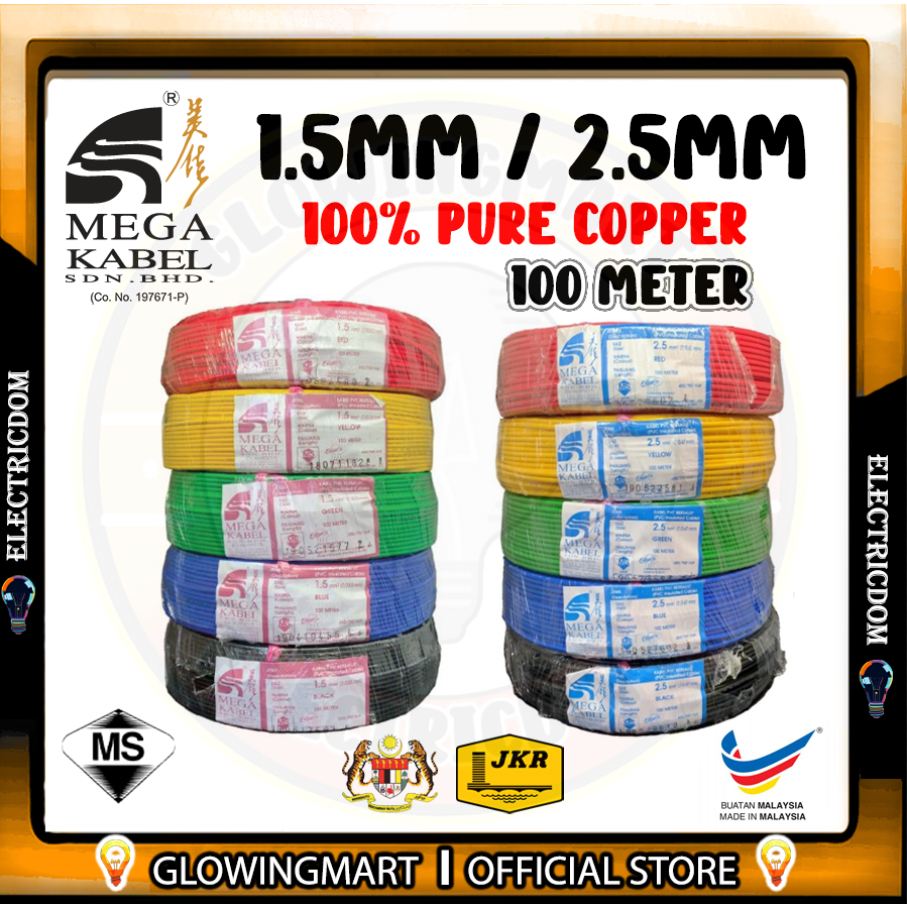 Mega Kabel 1.5mm 2.5mm Insulated PVC 100% Pure Copper Cable SIRIM ...