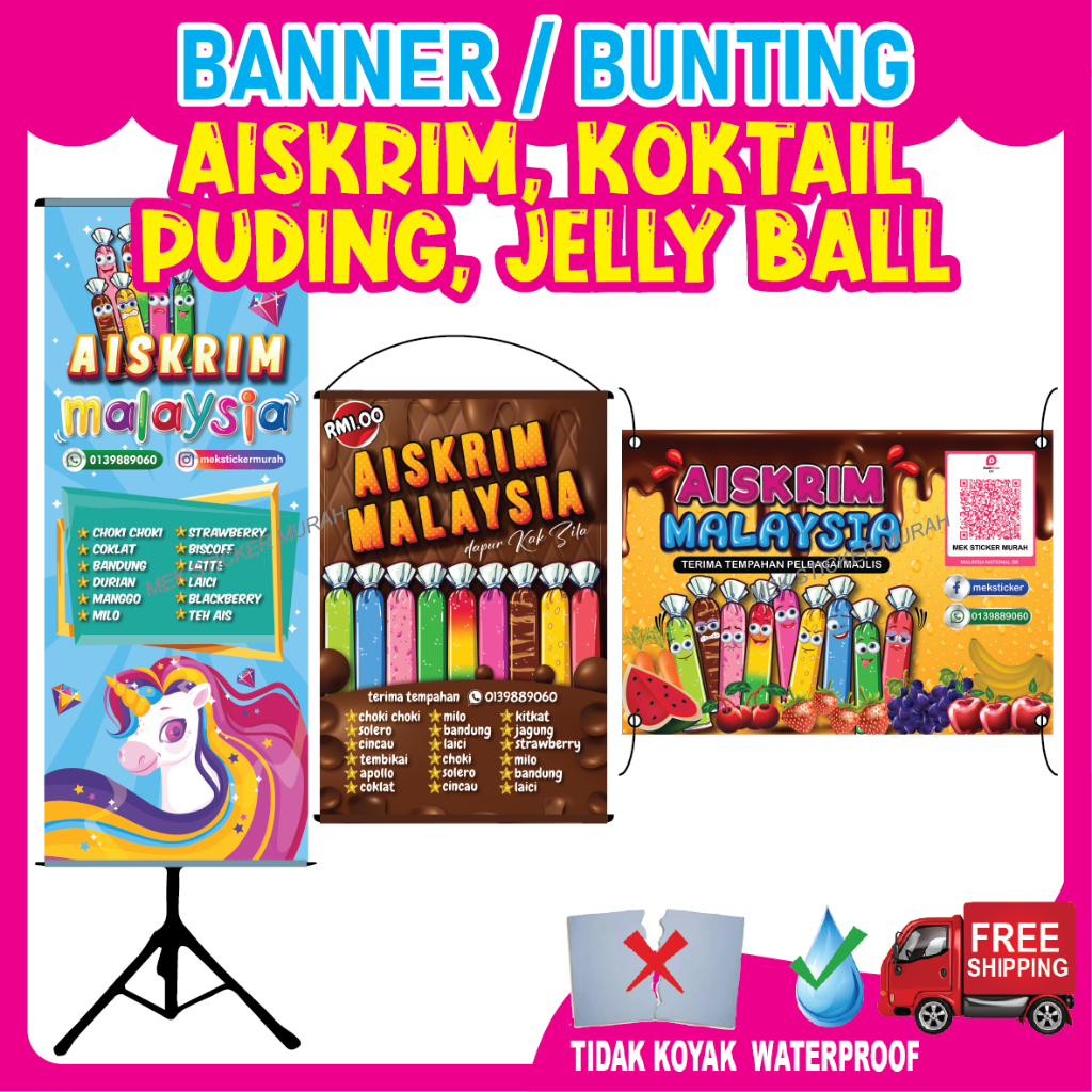 BANNER BUNTING AISKRIM, KOKTAIL, PUDING, JELLY BALL, DADIH 2024 ...