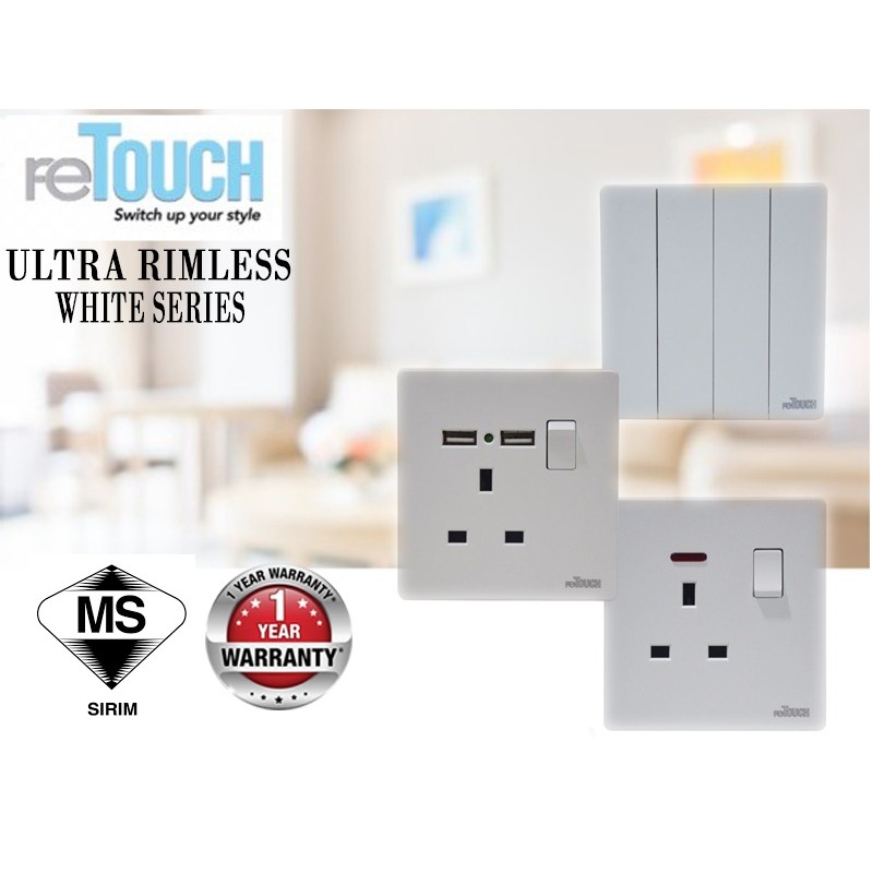 Retouch Switch Socket Flat Pin Universal Ultra Rimless (White Series ...