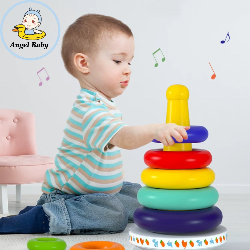 Children educational rainbow tower ring 0 to 1 year old infant early ...