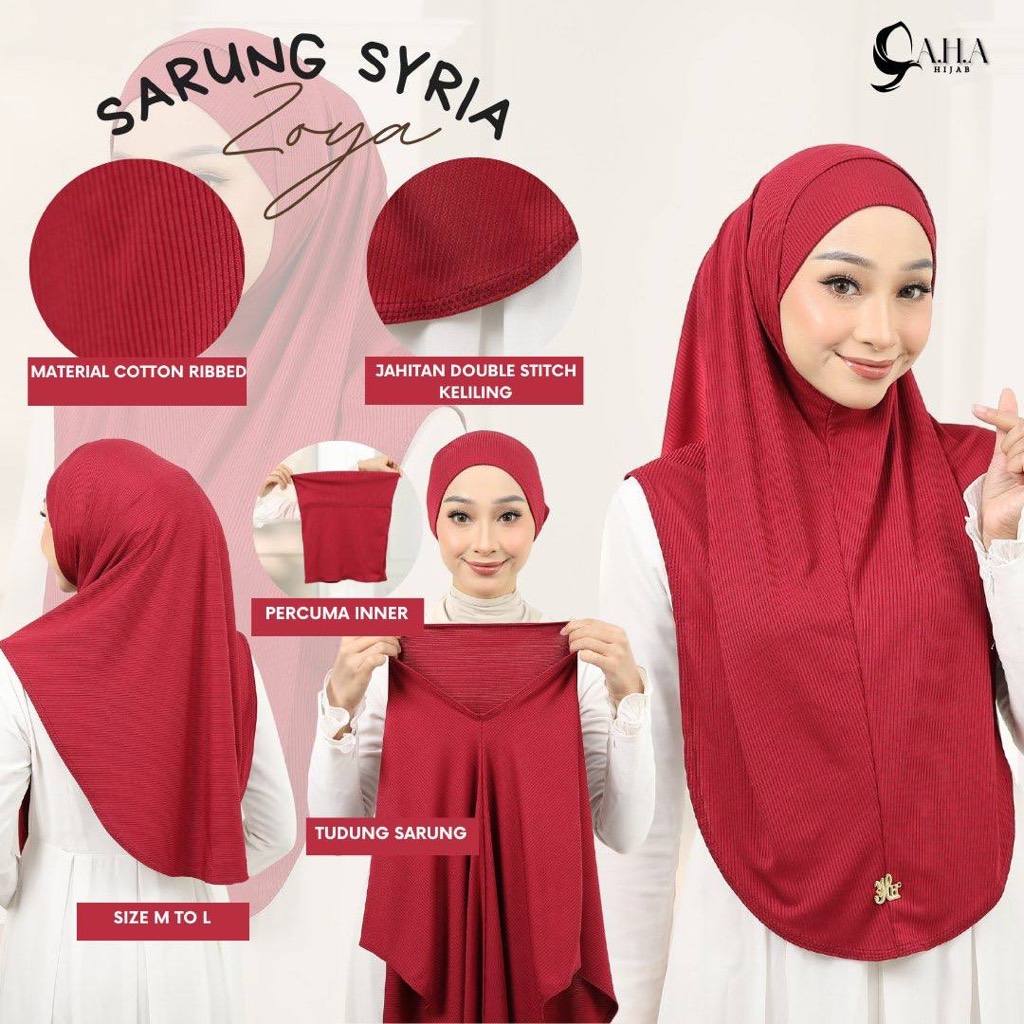 Tudung Sarung Syria Zoya Kain Cotton Ribbed | Free size| Ironless ...