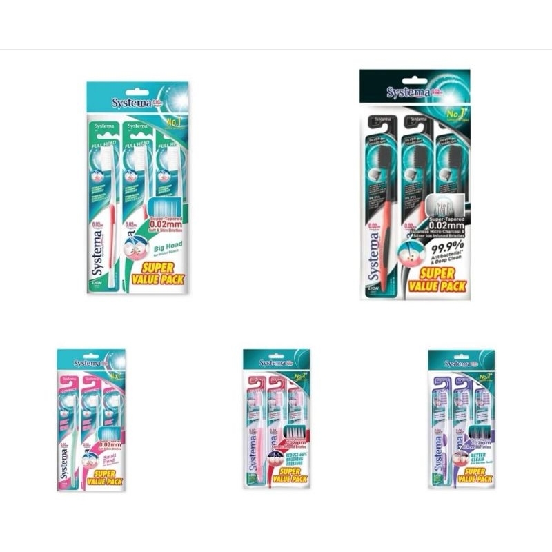 Systema Toothbrush Super Value Pack 3's compact silver charcoal ...
