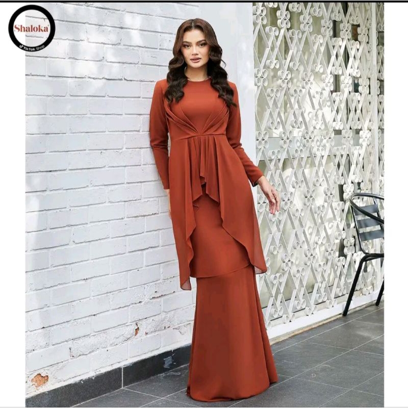 BAJU RAYA OREN BATA SHALOKA DIANA KURUNG BRICK ORANGE | Shopee Malaysia
