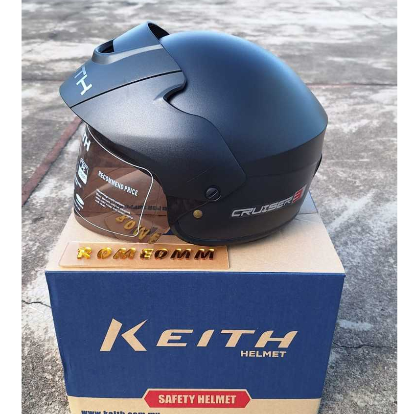 KEITH Cruiser Helmet Topi Keledar Separuh Safety Smoke Tinted Visor ...
