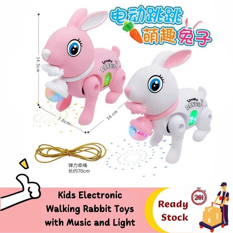 Kids Electric Walking Rabbit Toys with Music and Light Function Mainan ...