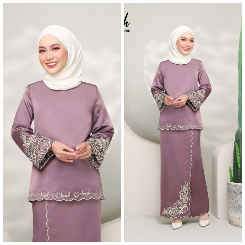 Qaseh Kurung Moden Satin! 1237 Baju Kurung Satin Lace Sulam Qaseh! Baju Kurung Kedah! Kurung ...
