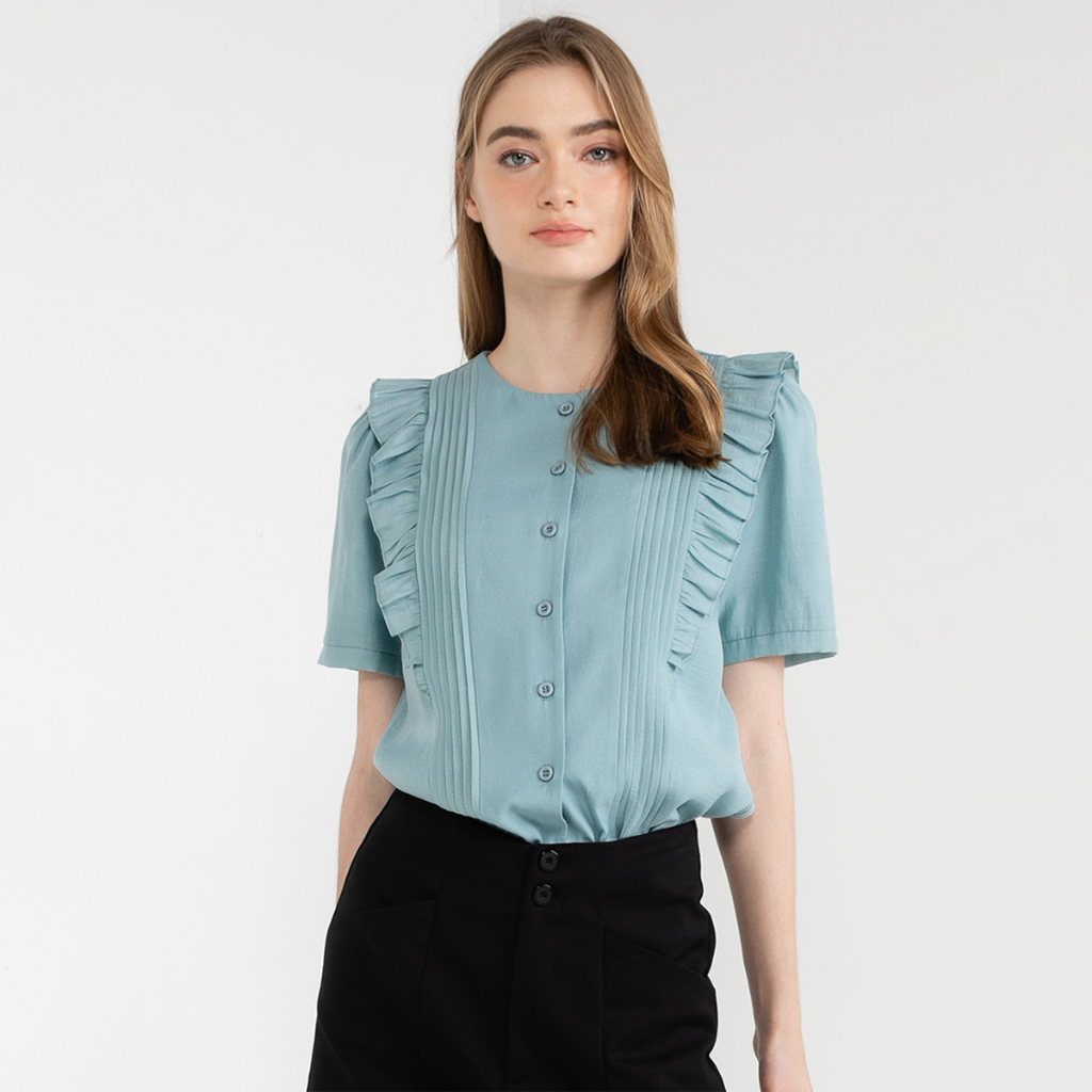 ELLE Apparel Ruffle Details Button Up Top ES100733-A092312 | Shopee ...