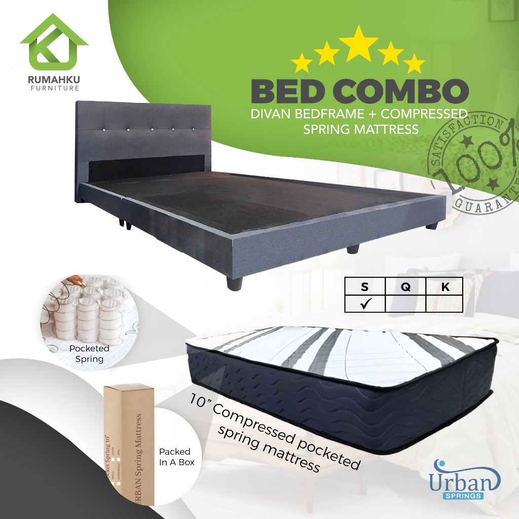 Queen Size Divan Bed Set / Bedroom Set With Foam / Headboard / POCKET ...