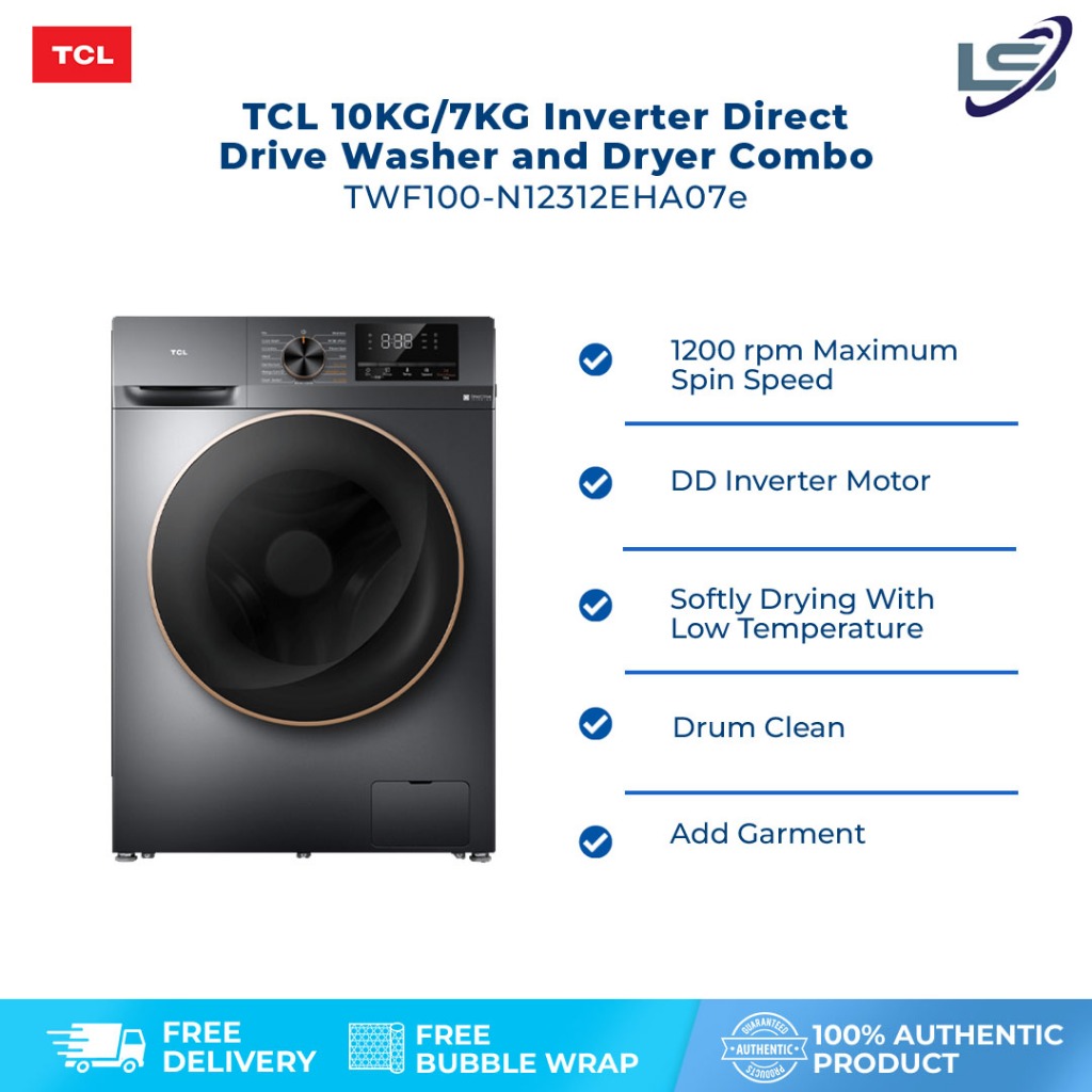 TCL 10KG/7KG Inverter Direct Drive Washer Dryer TWF100-N12312EHA07e ...
