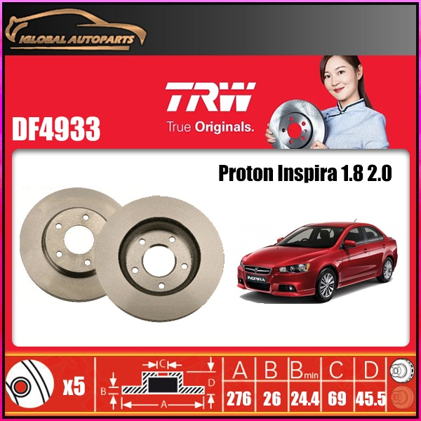 (2 pcs) TRW Disc Brake Rotor Front DF4933 for Proton Inspira ...