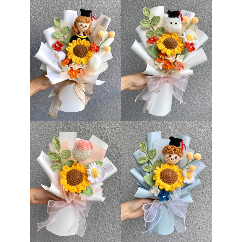 Handmade Crochet Flower Bouquet Hand-knitted Artificial Flower ...